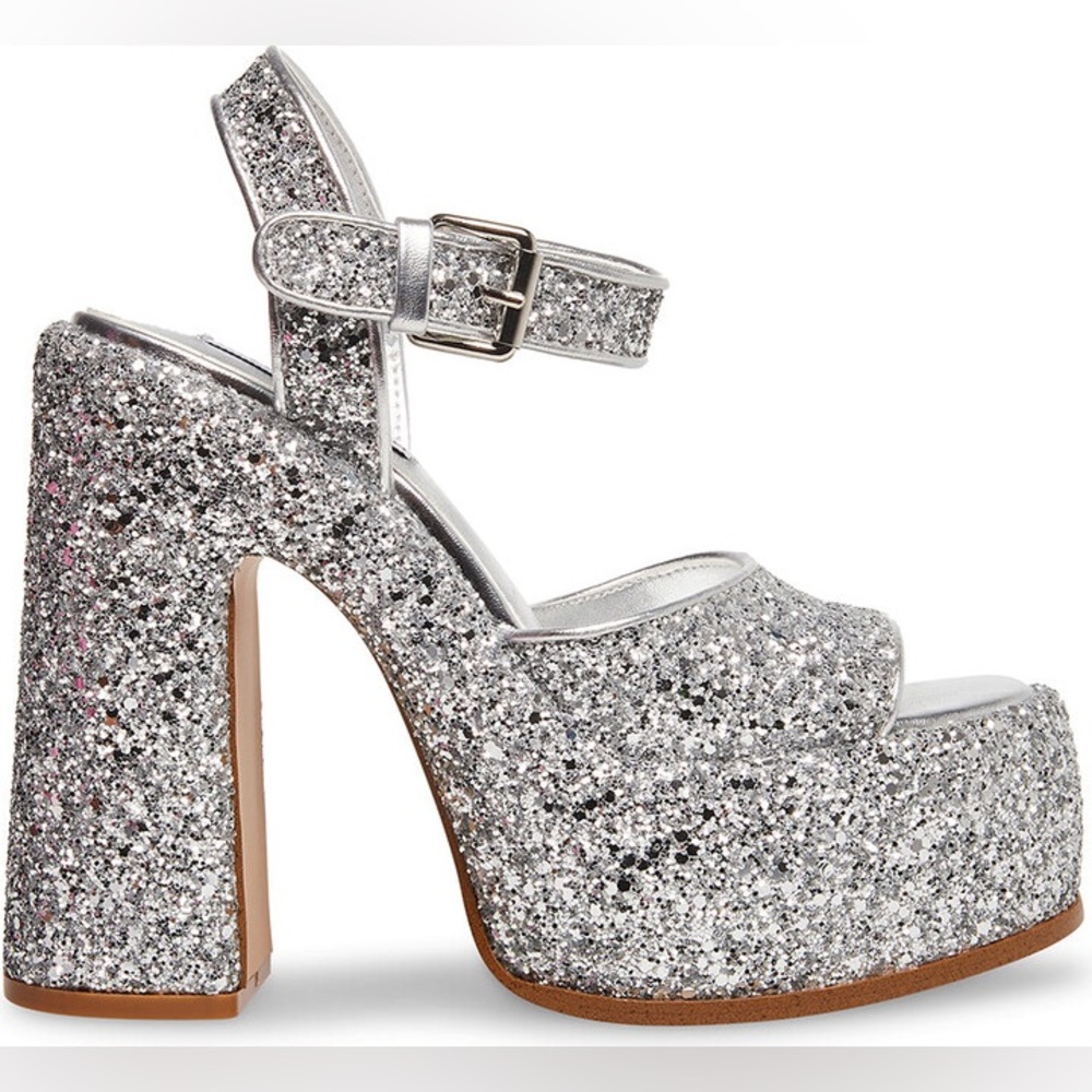 Steve Madden Sweets Silver Glitter Platform Heels - Gem
